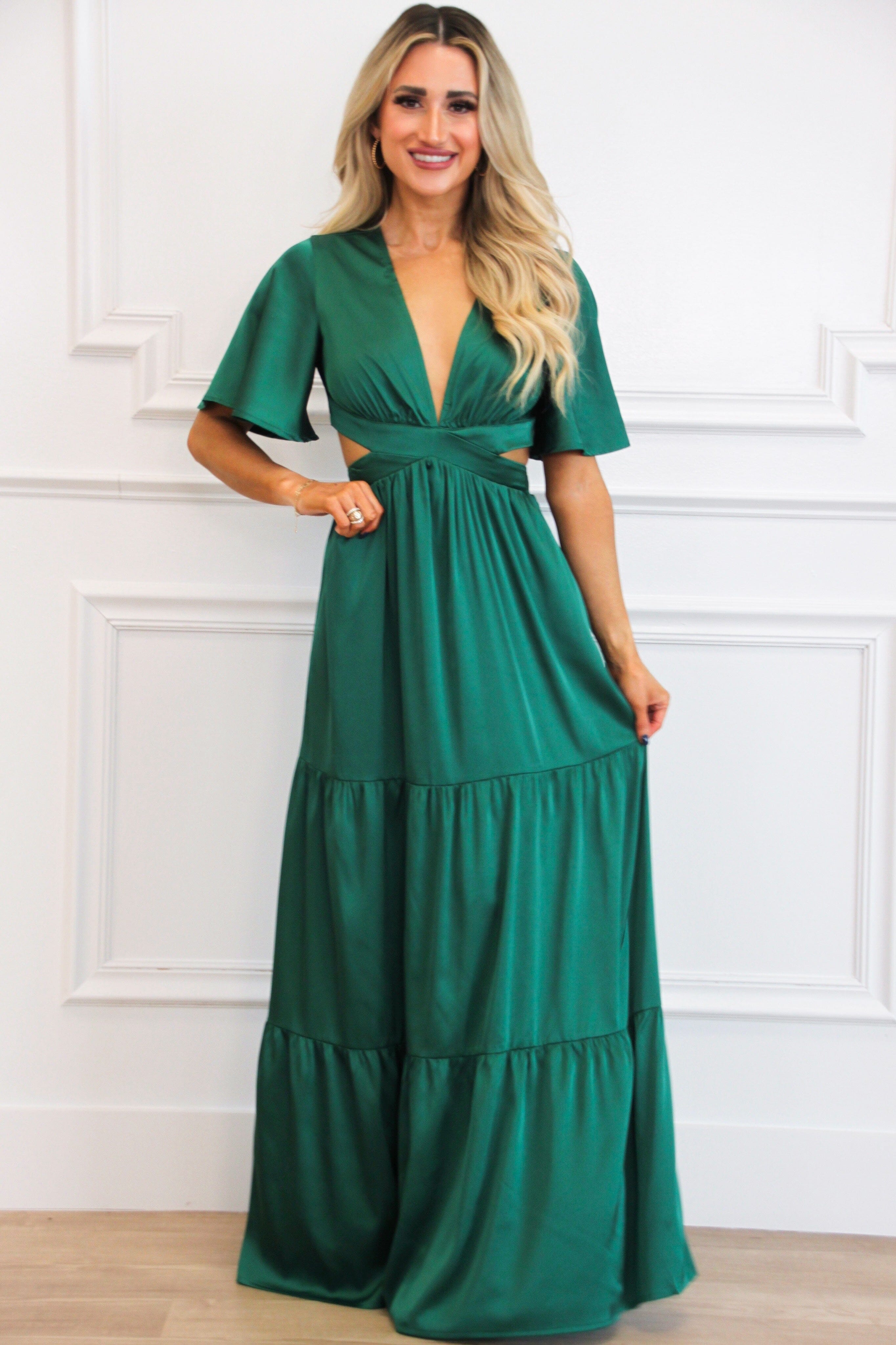 Braxton Cutout Satin Maxi Dress: Green – Bella and Bloom Boutique