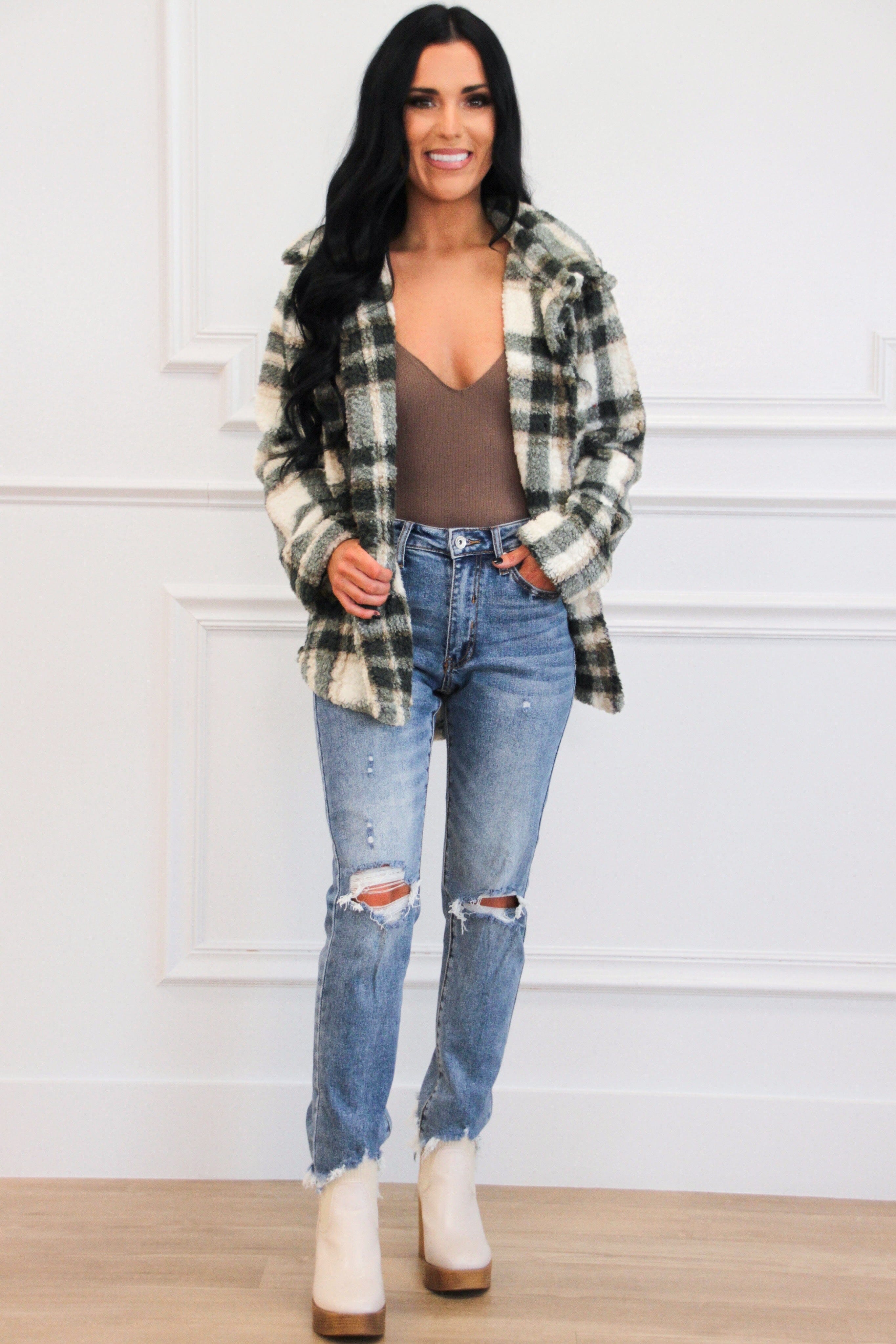 Bella and Bloom Boutique - Soft Snuggles Plaid Shacket: Hunter Green ...