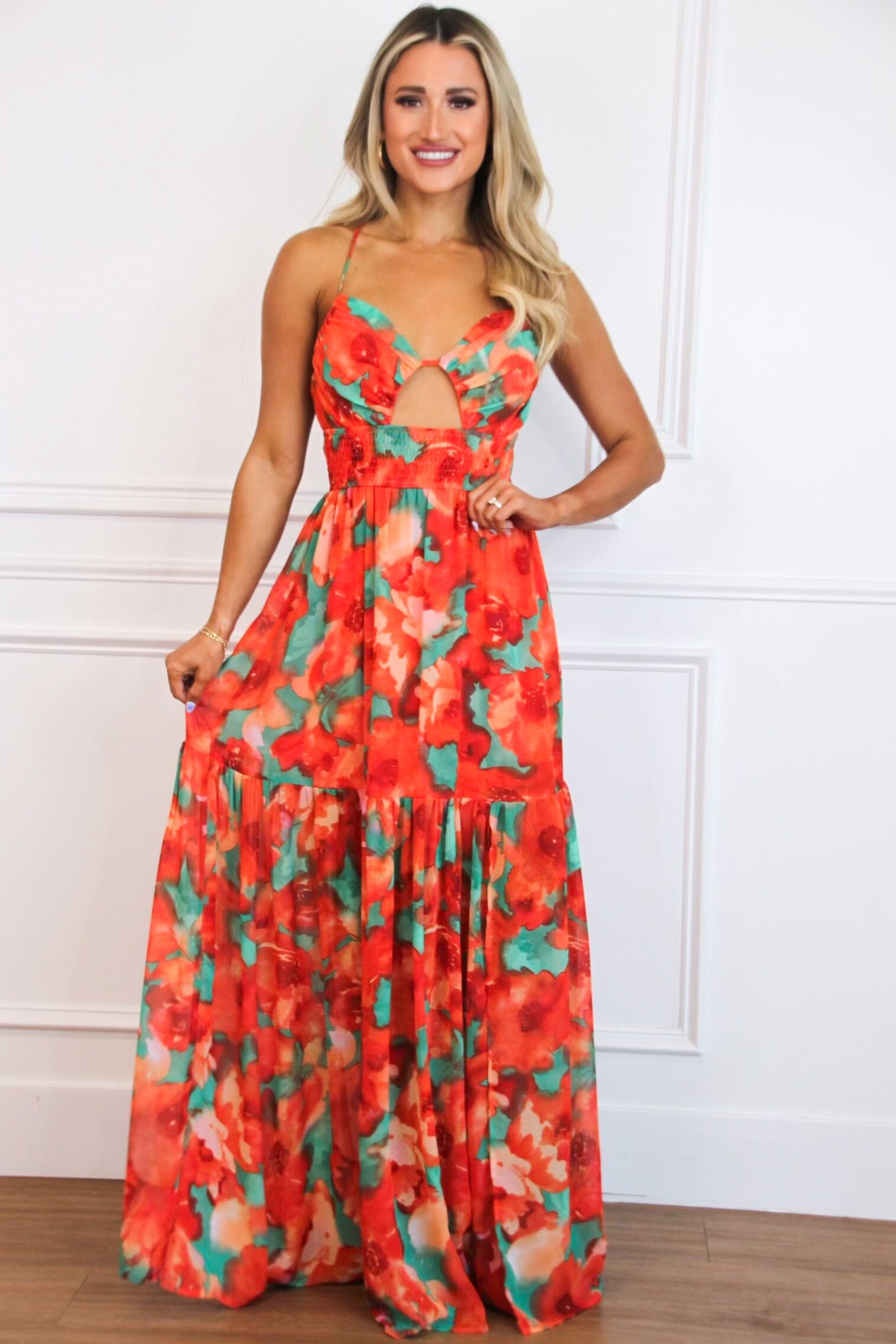 Bella and Bloom Boutique - Vandi Floral Maxi Dress: Red Combo