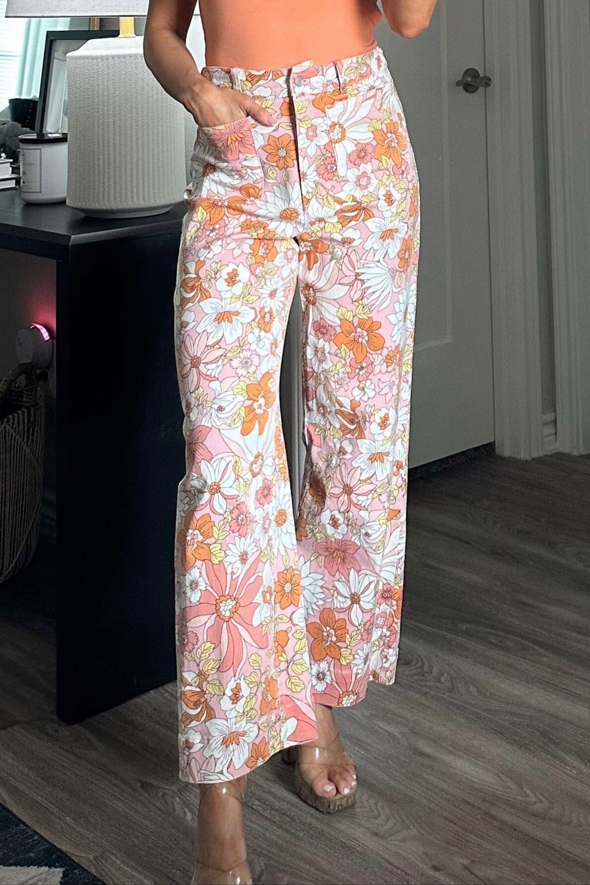 Bella and Bloom Boutique - Floral Fantasy Pants: Apricot