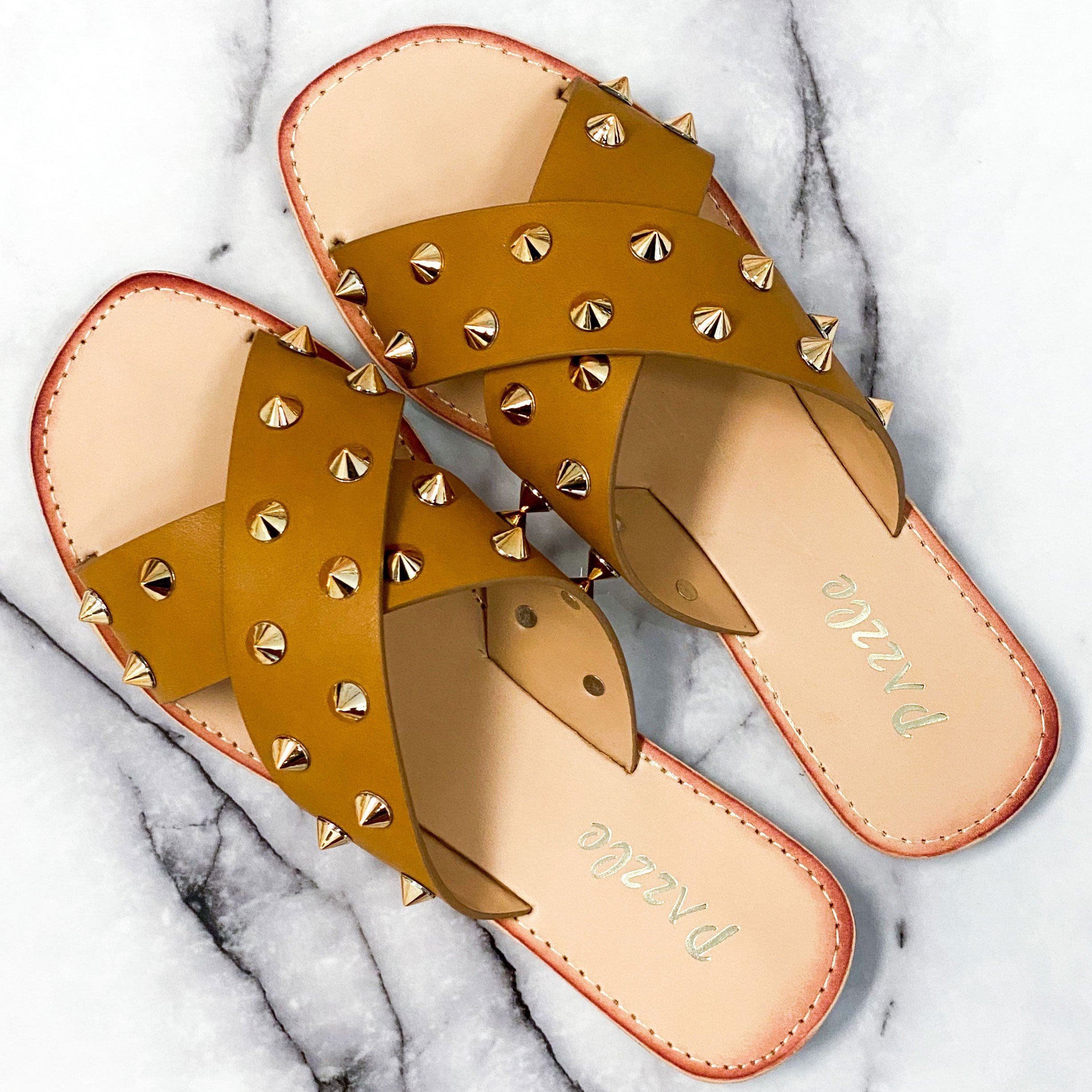 Bella and Bloom Boutique - Rainey Double Strap Spike Sandals: Cognac
